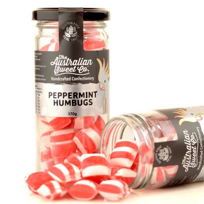 Australian Sweet Co Rock Candy Peppermint Humbugs | Canberra Candy Pty Ltd